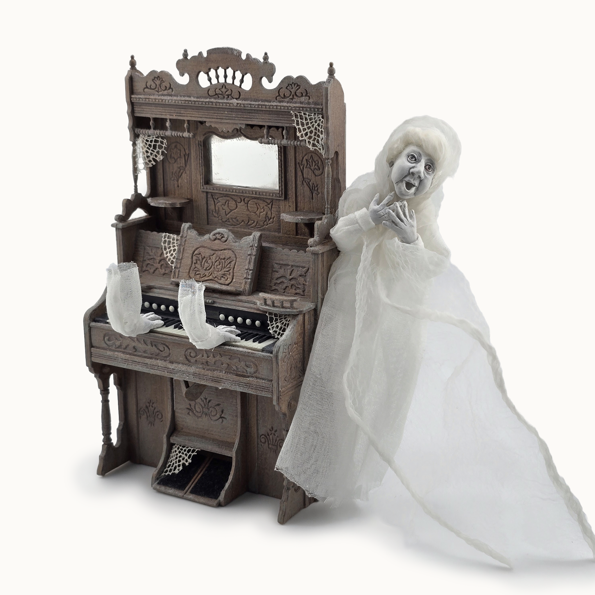 Singing Ghost Woman – OOAK Haunted Miniature Doll & Organ Scene by Pat ...